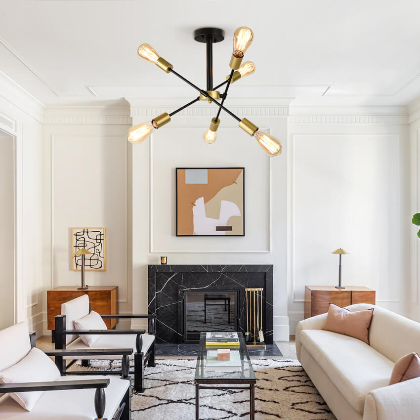 Mid-century 6-Light Rotatable Sputnik Chandelier in Black/ Black+Gold ...