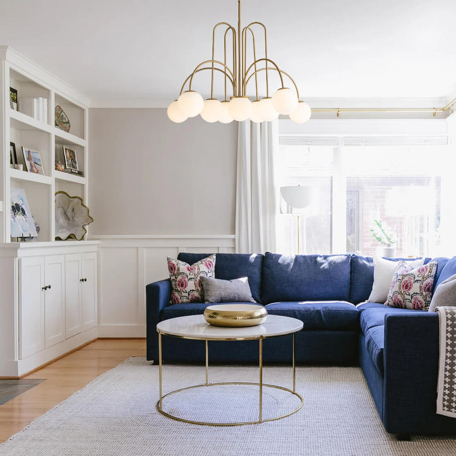 10-Light Bubble Opal Glass Globe Chandelier | Black Brass Hanging Light ...