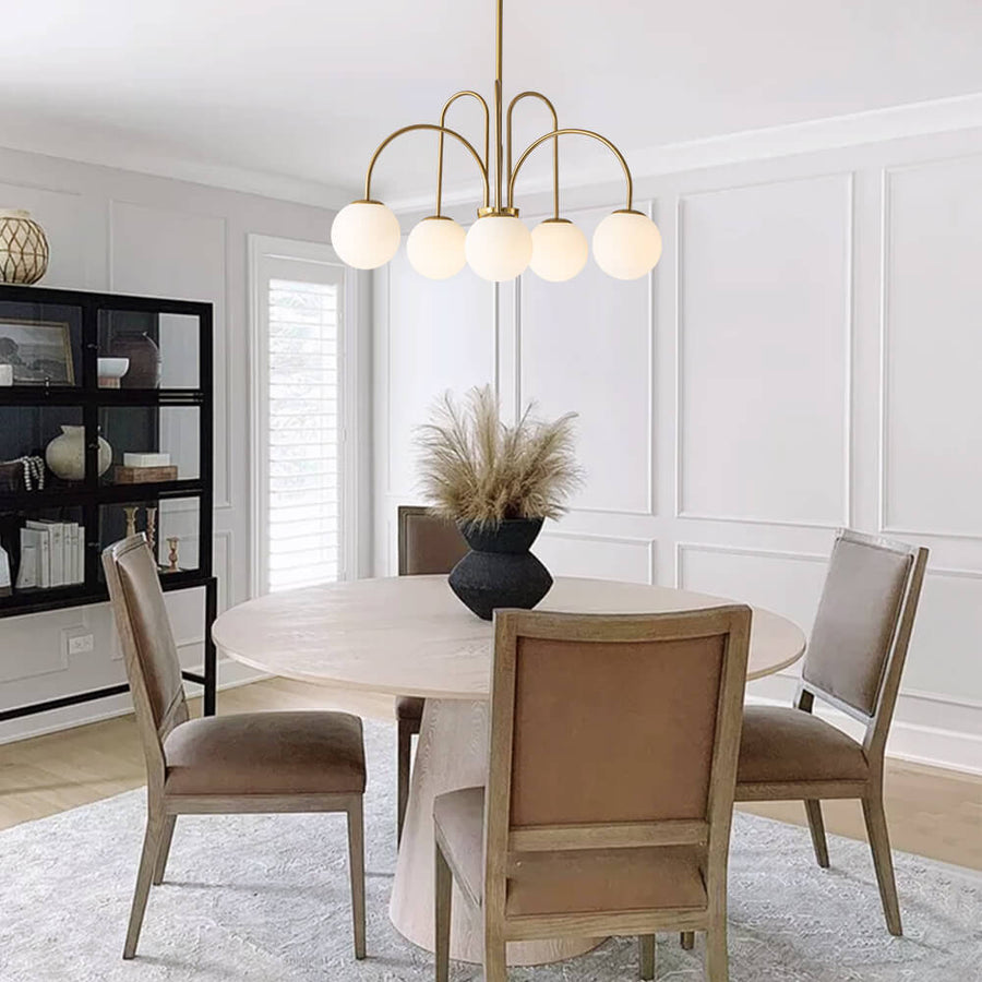 10-Light Bubble Opal Glass Globe Chandelier | Black Brass Hanging Light ...