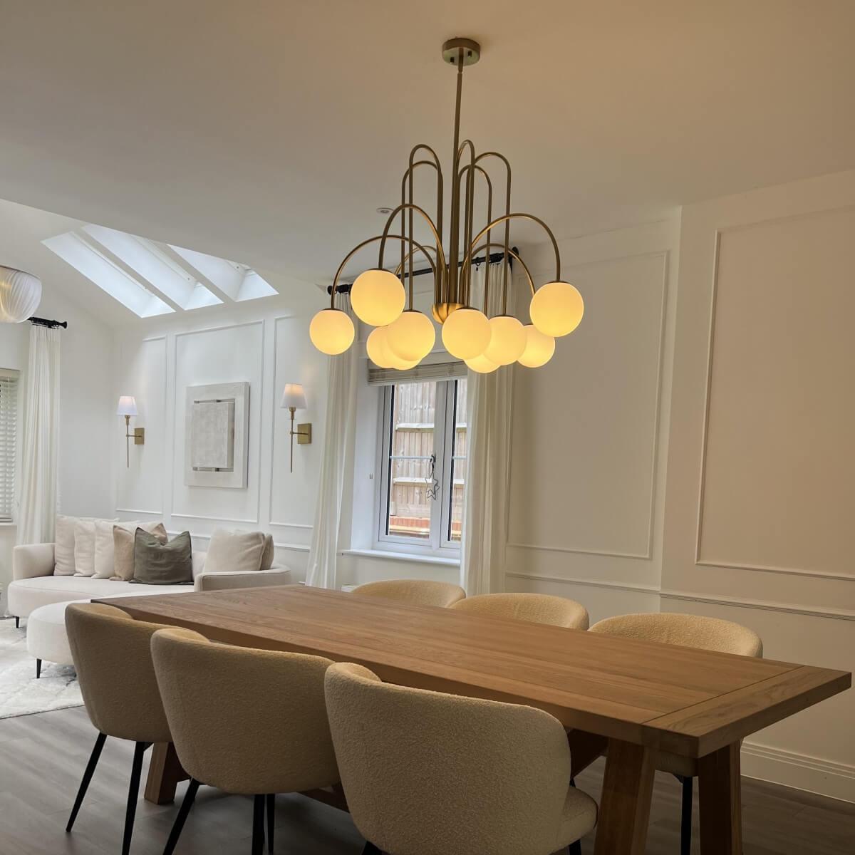 10-Light Bubble Opal Glass Globe Chandelier | Black Brass Hanging Light ...