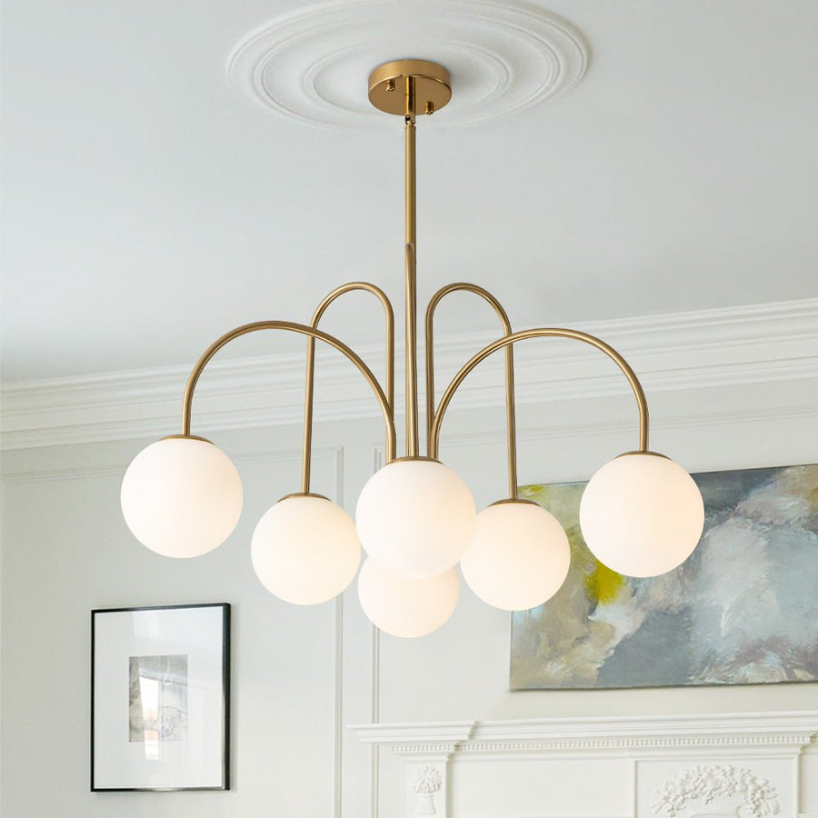 10-Light Bubble Opal Glass Globe Chandelier | Black Brass Hanging Light ...
