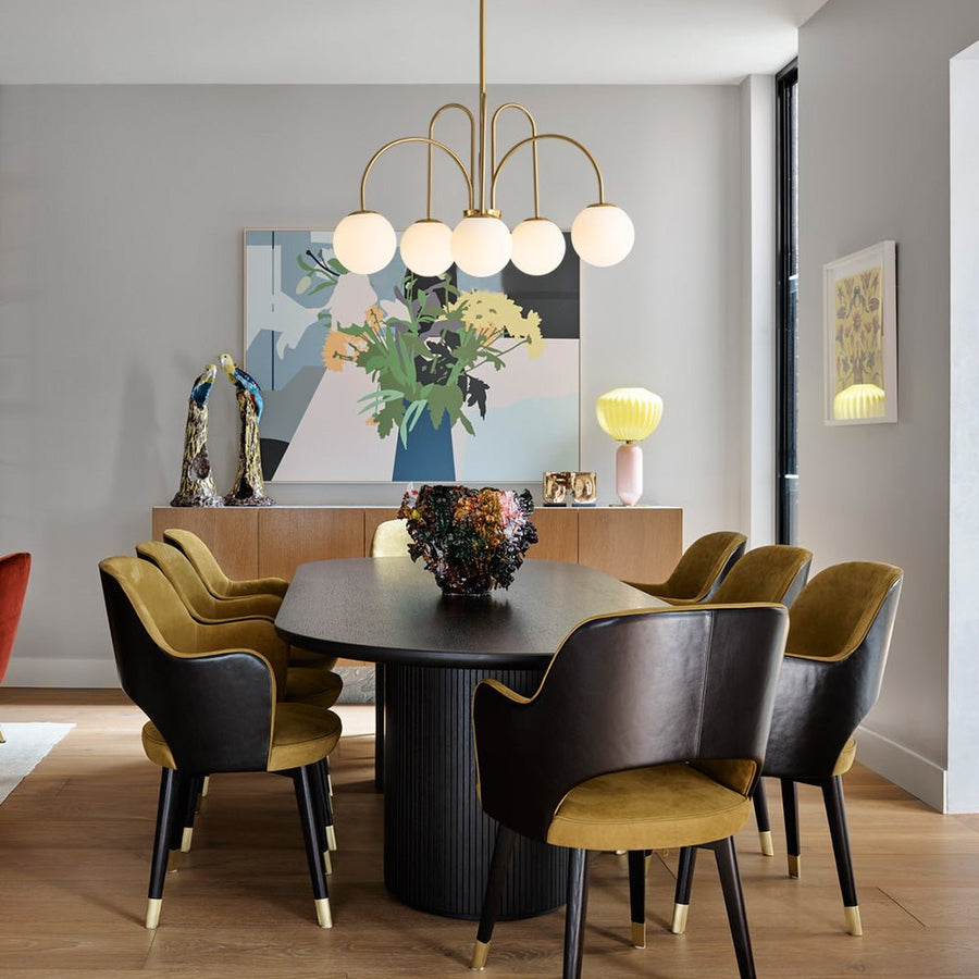 10-Light Bubble Opal Glass Globe Chandelier | Black Brass Hanging Light ...