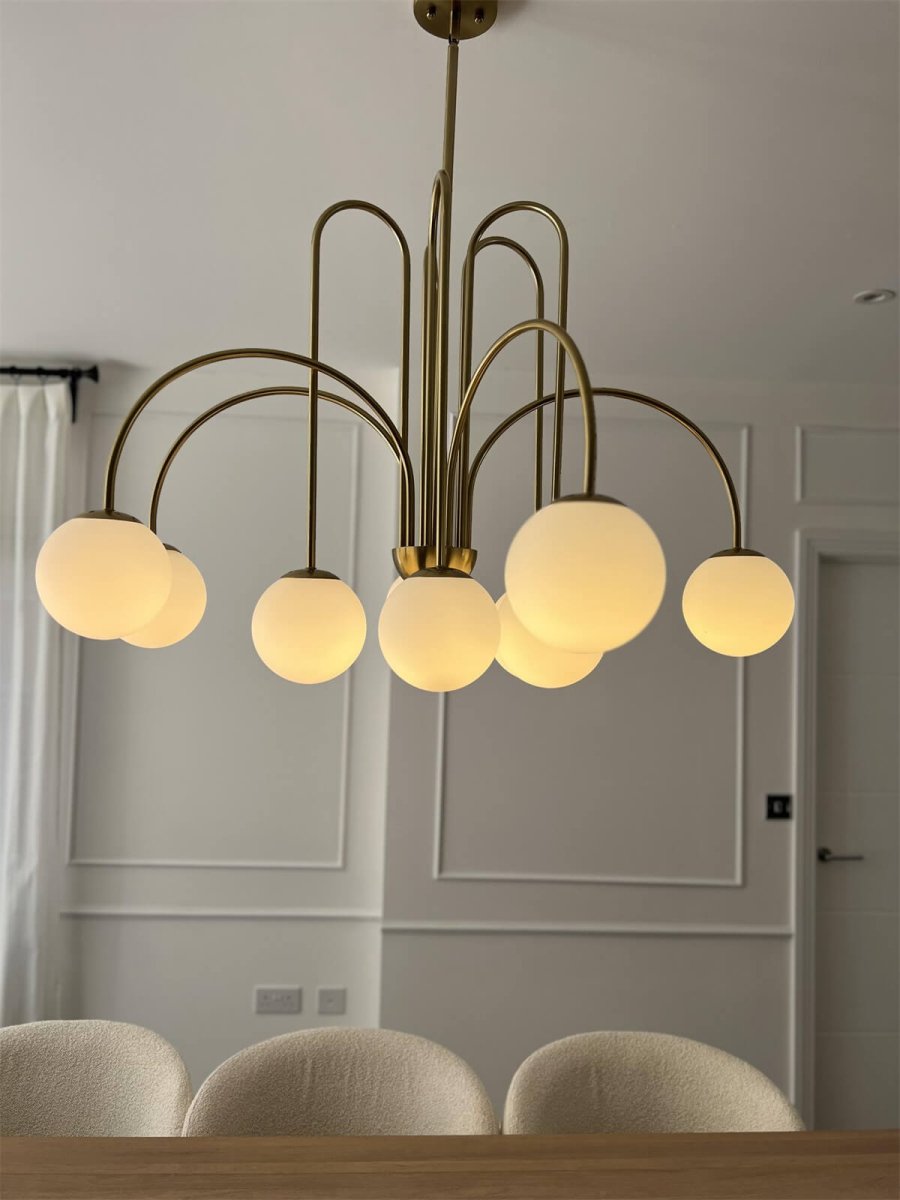10-Light Bubble Opal Glass Globe Chandelier | Black Brass Hanging Light ...