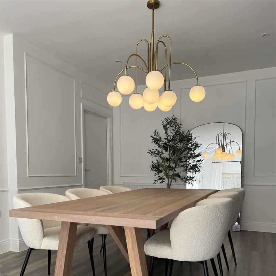 10-Light Bubble Opal Glass Globe Chandelier | Black Brass Hanging Light ...