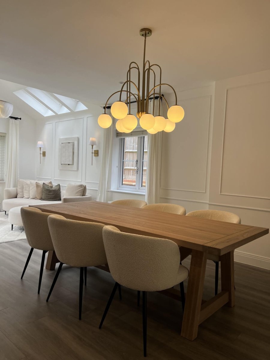 10-Light Bubble Opal Glass Globe Chandelier | Black Brass Hanging Light ...