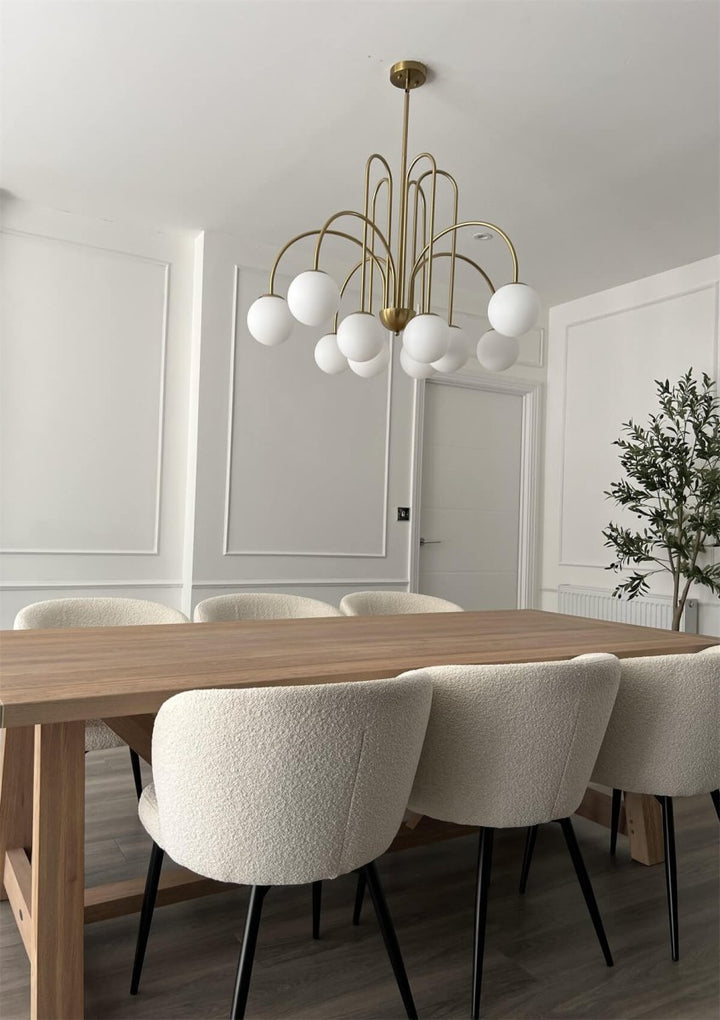 10-Light Bubble Opal Glass Globe Chandelier | Black Brass Hanging Light ...