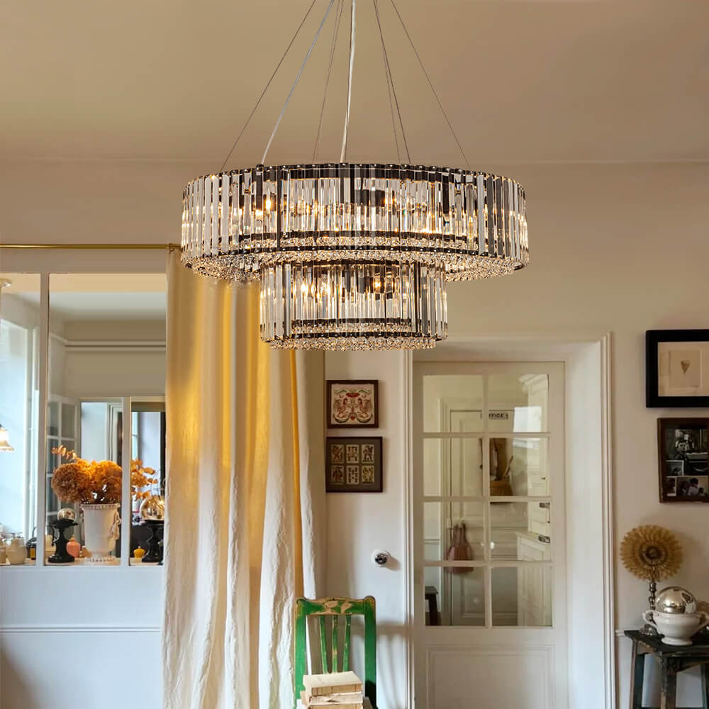 12-Light Modern 2-Tier Crystal Chandelier | thehouselight, Drum ...