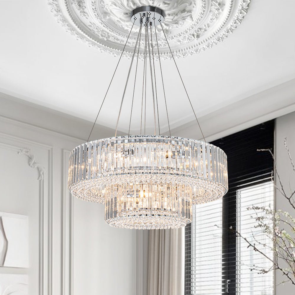 12-Light Modern 2-Tier Crystal Chandelier | thehouselight, Drum ...