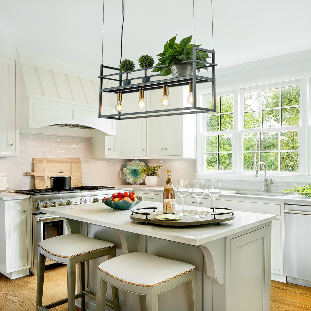 4-Light Designer Black Cage Rack Pendant Lighting | Thehouselights ...