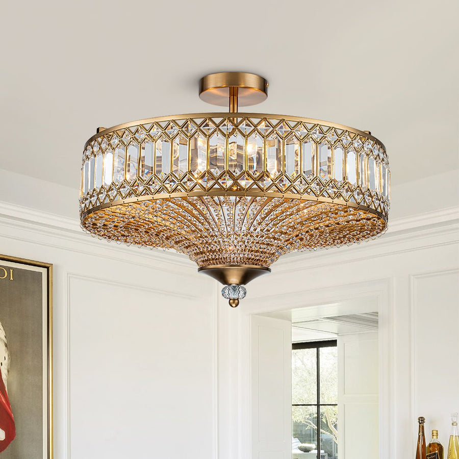 Carved Crystal Drum Semi Flush Mount | Ceiling light for low ceilings – Thehouselights