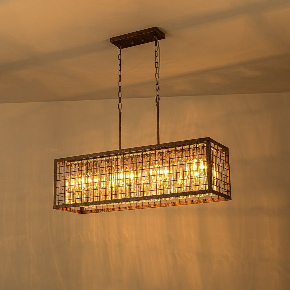 Modern Farmhouse Rectangle Crystal Island Chandelier | Thehouselights ...