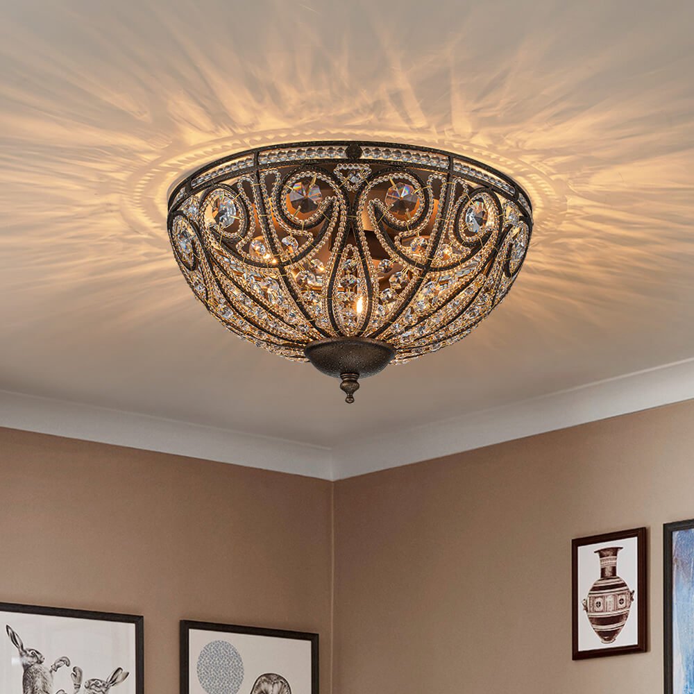 Modern Roman 3-Light Crystal Glass Flush Mount Chandelier | Ceiling ...