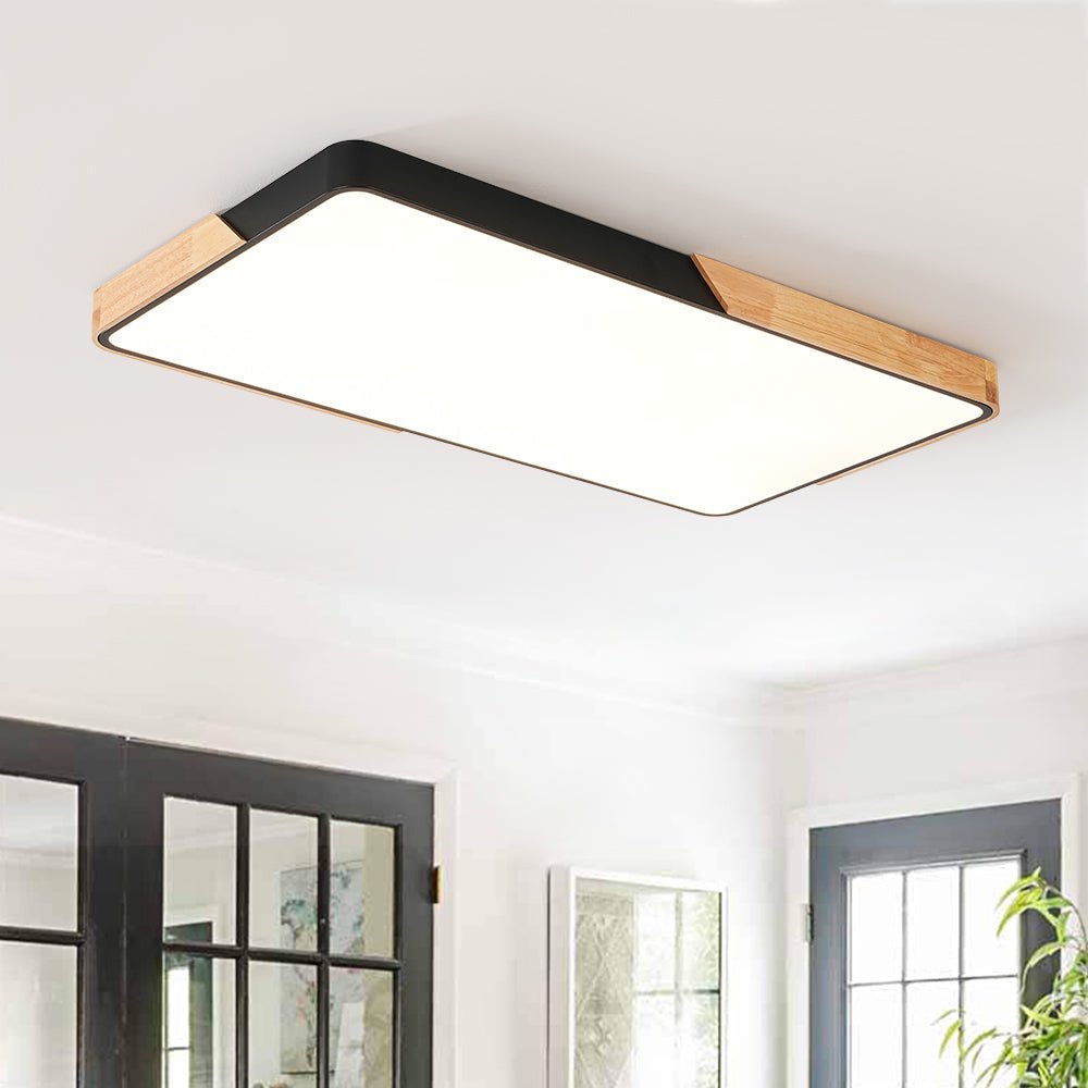 Wooden Rectangle Dimmable LED Flush Mount Ceiling Light | Living Room ...