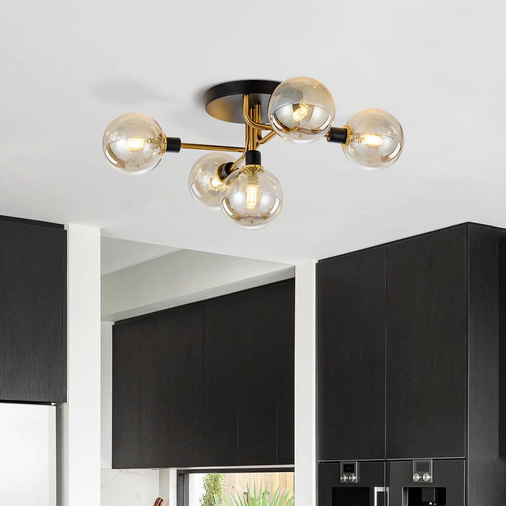 5-Light Mid-Century Brass Semi Flush Mount Light | Thehouselights, Semi ...