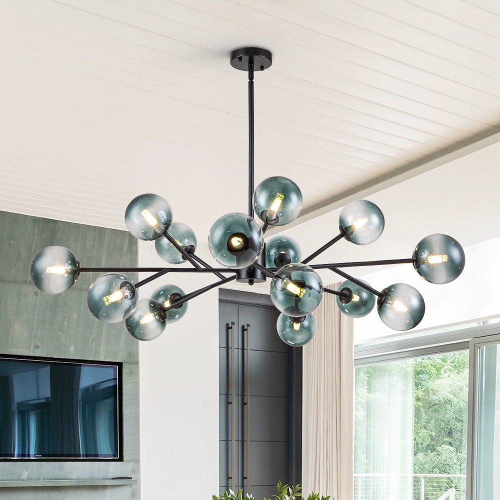 15-Light Blue Branch Sputnik Chandelier | Black Sputnik Light | Living ...