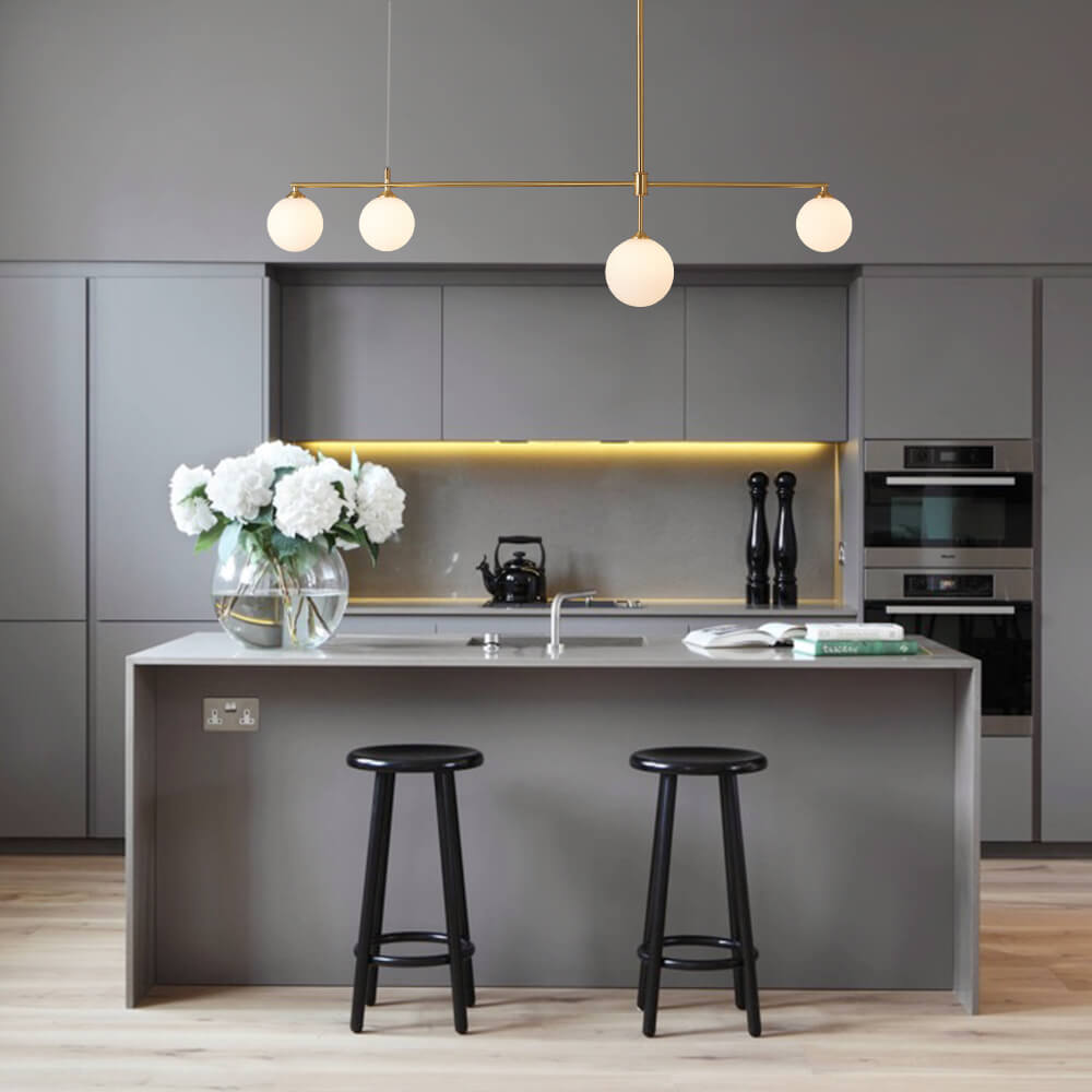 Mid-Century 4-Light Glass Globes Linear Ceiling Pendant Lighting ...