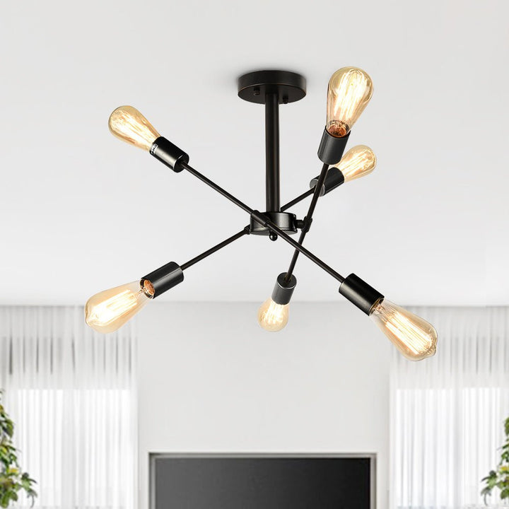 Mid-century 6-Light Rotatable Sputnik Chandelier in Black/ Black+Gold ...
