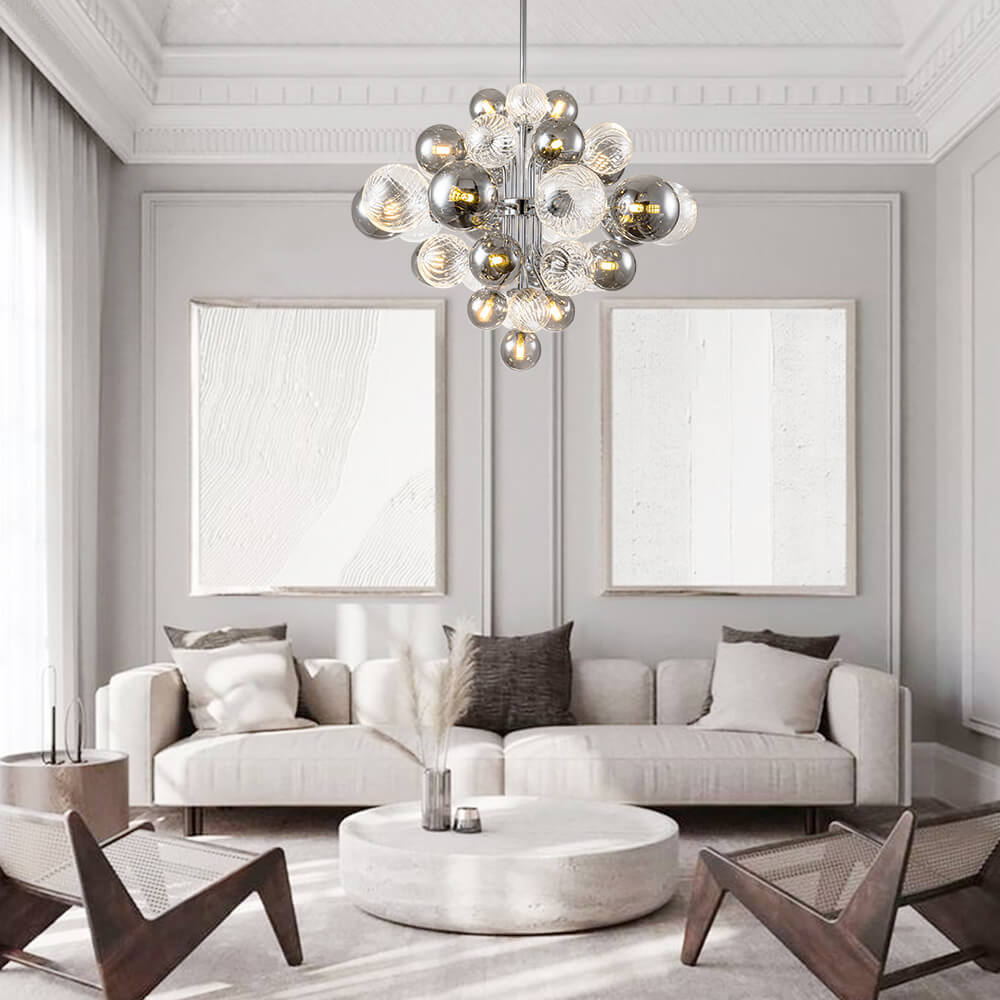 Contemporary 27 Light Cluster Bubble Grape Glass Chandelier ...