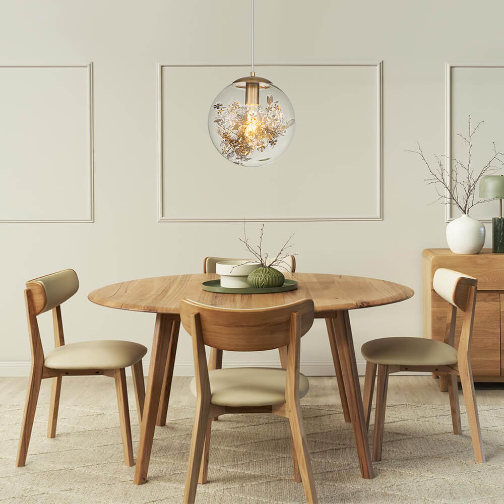 Glass and Brass Ball Pendant Lighting with Branching Leaves Design ...