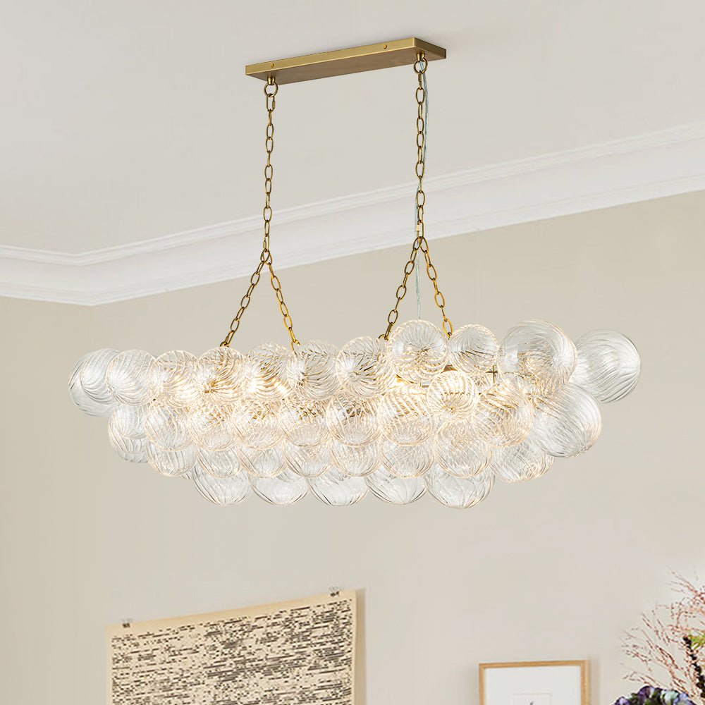 Luxury Glam Large Cluster Ribbed Glass Bubble Linear Entry Chandelier ...