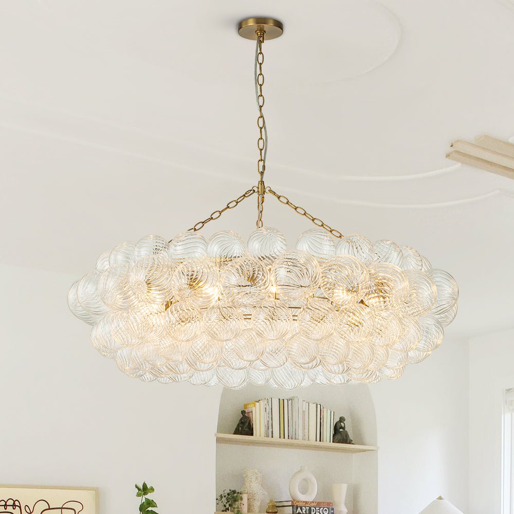 Luxury Large Cluster Cloud Bubble Chandelier Ribbed Glass Brass Hanging ...