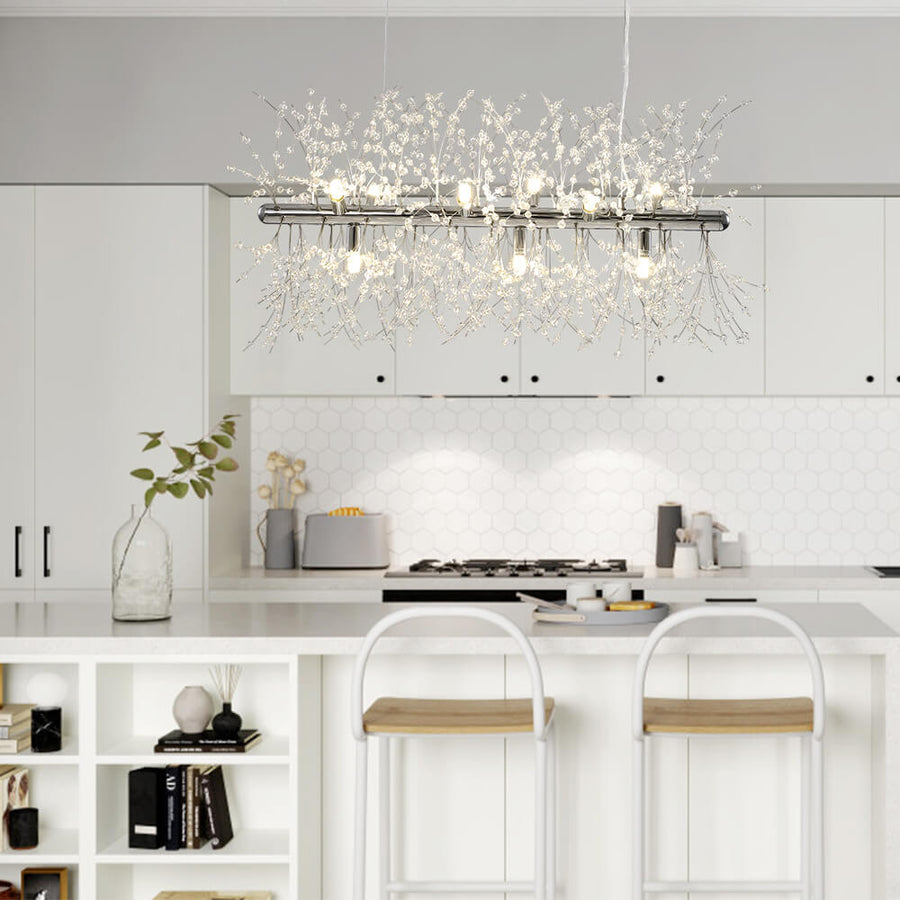Modern 9-Light Crystal Linear Pendant Lighting| Thehouselights, Crystal ...
