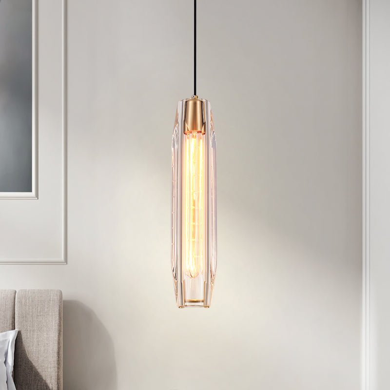 Slender Cylinder Pendant Lighting with Crystal Shade – Thehouselights