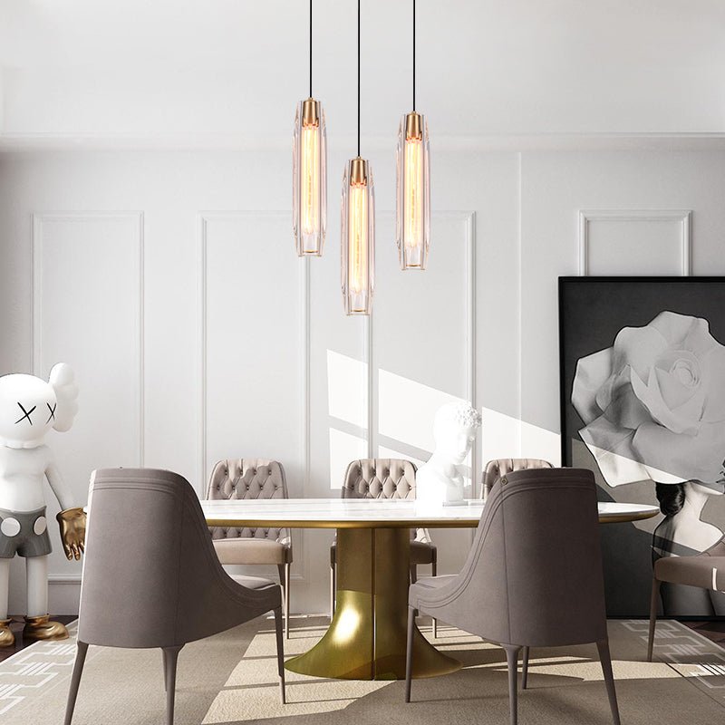 Slender Cylinder Pendant Lighting with Crystal Shade – Thehouselights