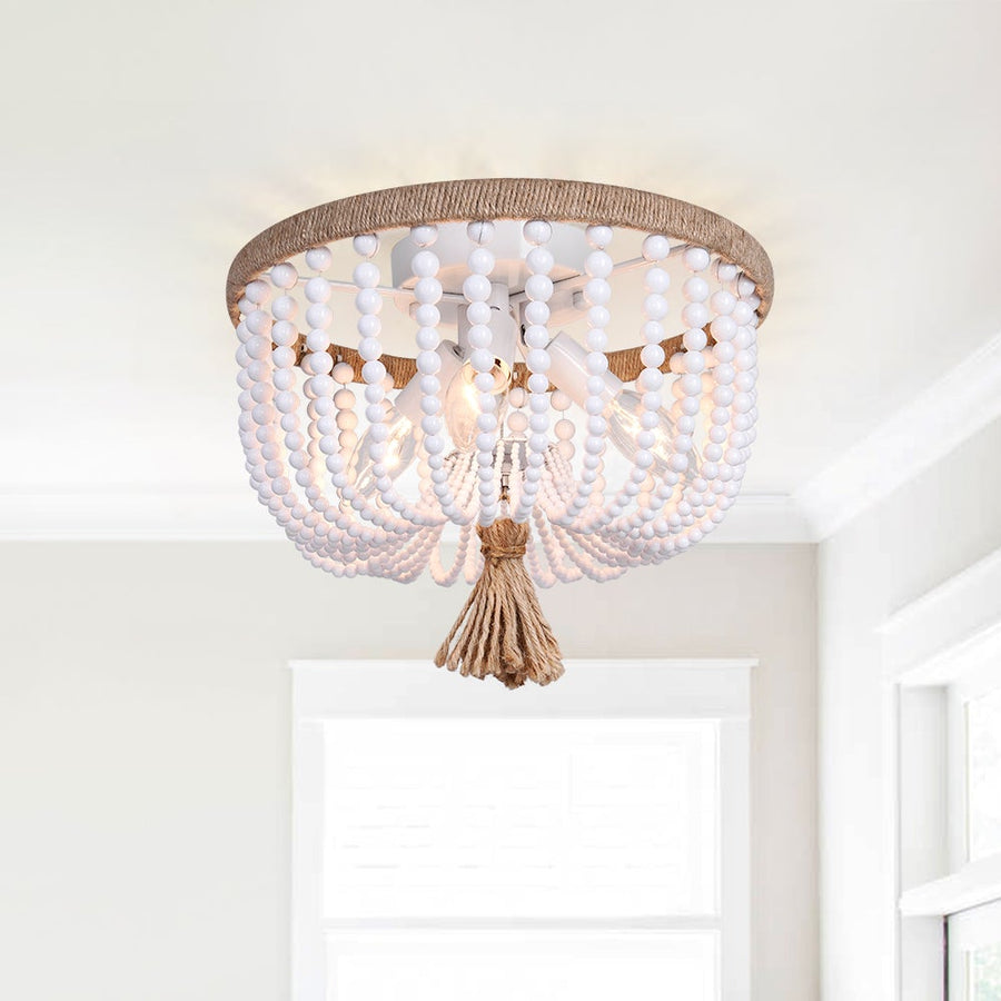 Wood Beaded Flush Mount Ceiling Light in a Rope Knot Design |Beaded ...